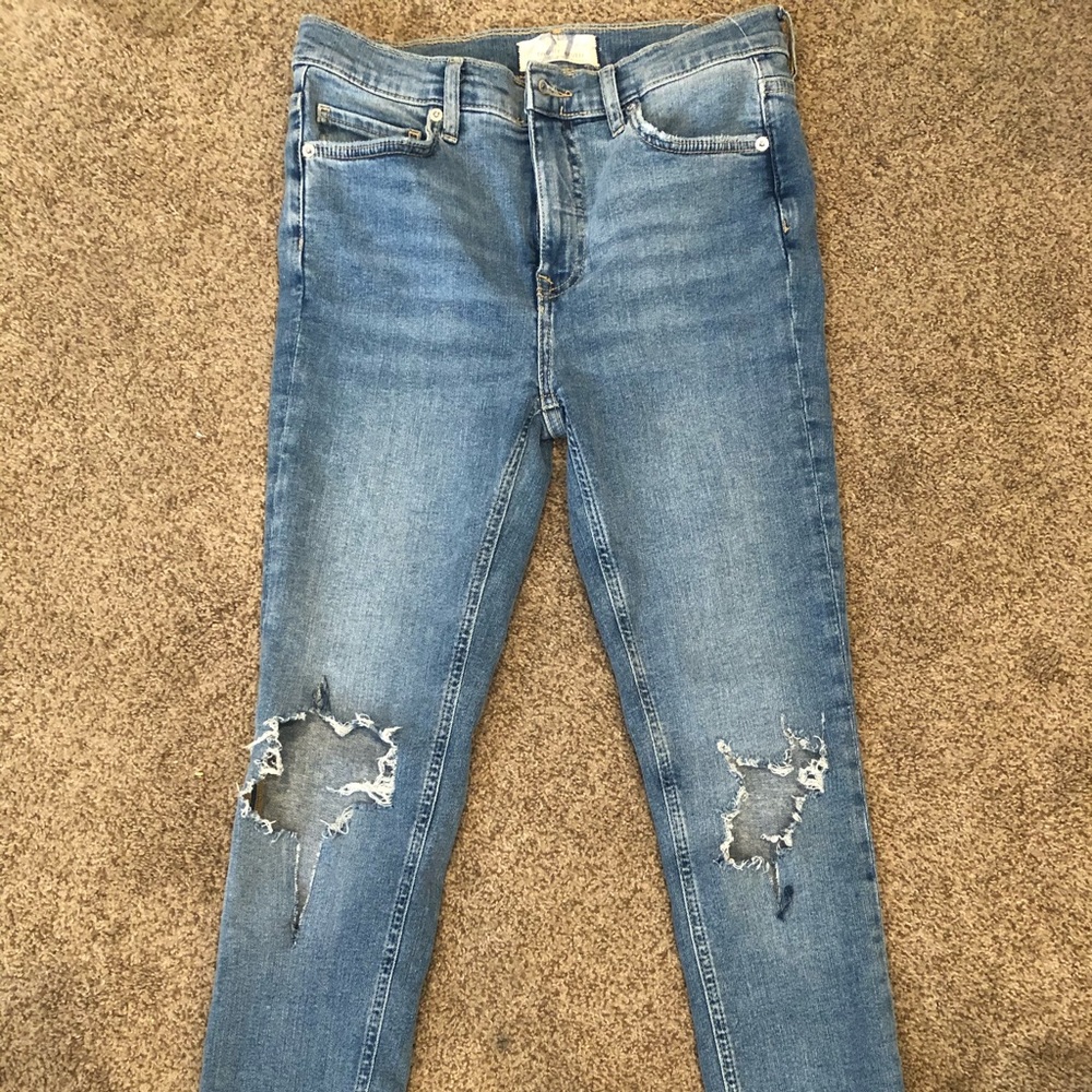 Free People Ripped High Waist Skinny Jeans - Gem